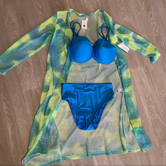 Love Nation | Swim | Netted Neon Green And Blue Swim Suit Cover Up ...